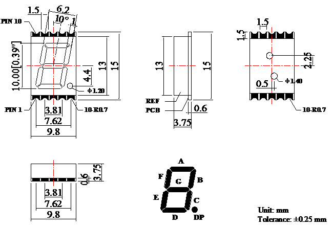 0.39" Single Digit SMD Digit LED Display gray surface led number display