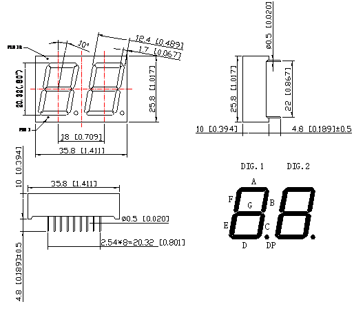 Dual Digits Alpha Numeric Digital Led 15 Segment Led Display Single Color