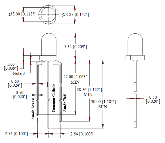 Low power Bi Color LED 3mm With Common Cathode dual color led