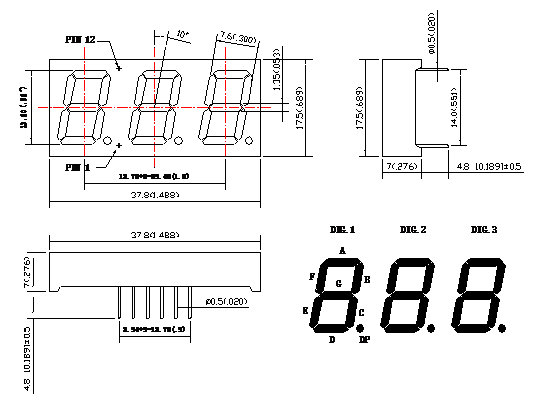 0.56 Inch numeric led display Technical Data Sheet Pure Green 3 digit 7 segment led display