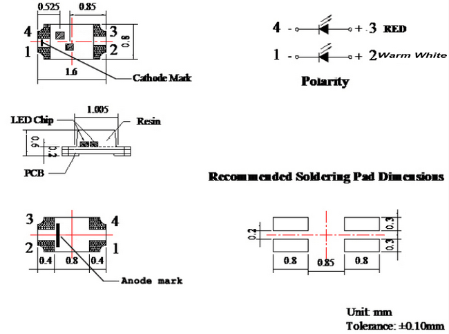 2.0x1.25x1.1mm Indicator LED 25mA , Bi - Color Smd Led Yellow Diffused ...