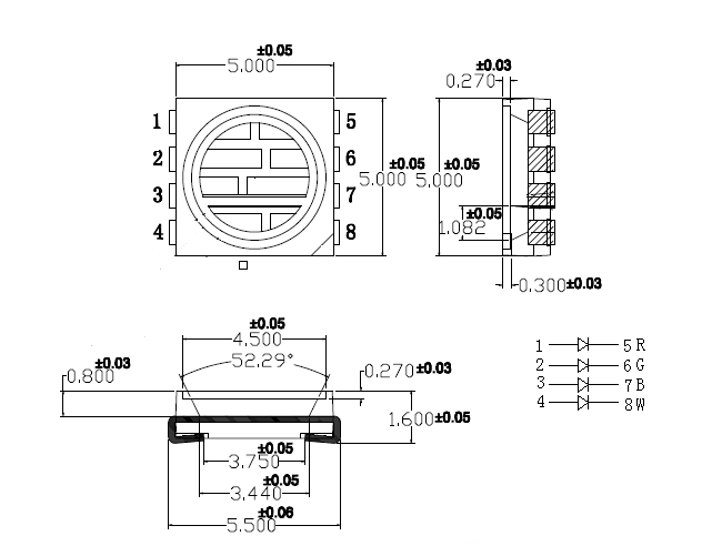 PLCC8 5050 Top View RGBW Smd Led Chip diode with 4 chips 8 Pin ...