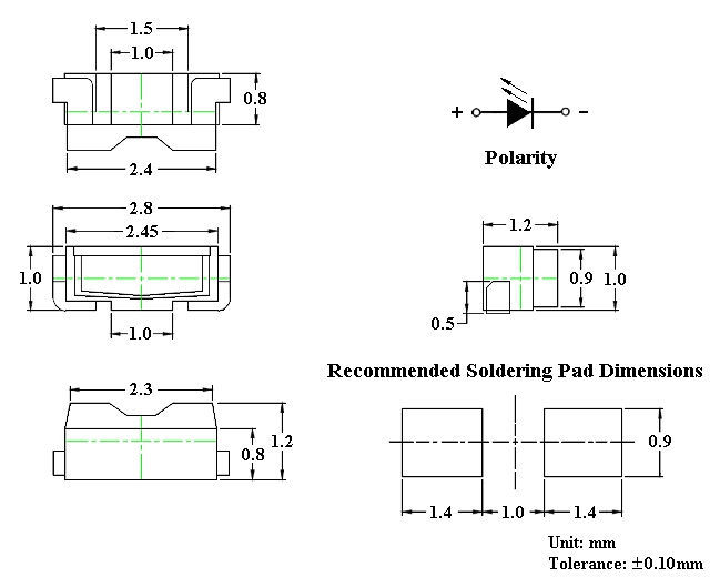 Mono Color Side View Led Smd , Side Emitting Led 1.20mm Height 215 ...
