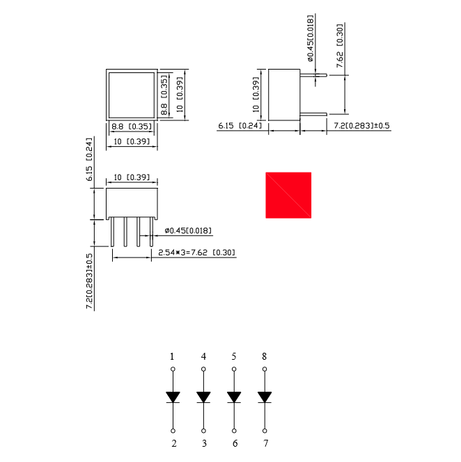 Square High Power Light Emitting Diode Light Bar Display Red Color ...
