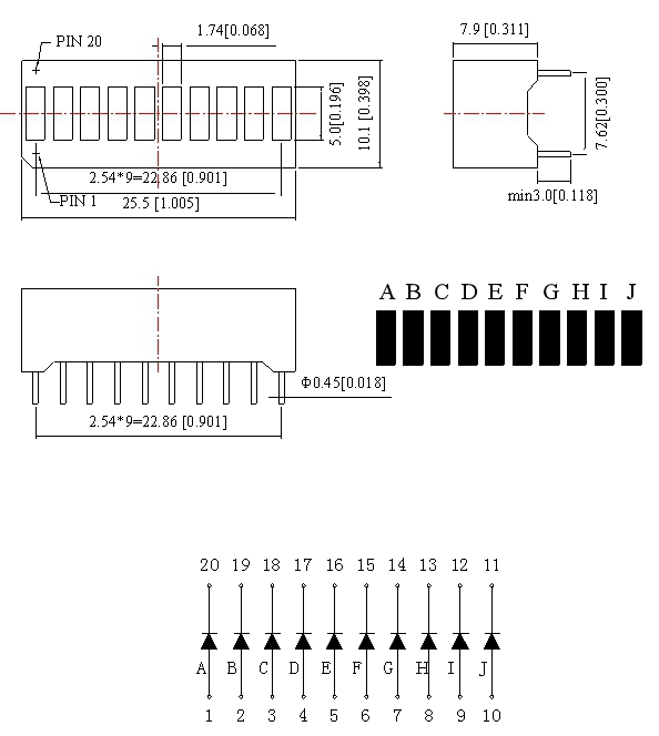 8/10 Segment Red LED Bar graph Display Led Array Super Bright Red ...