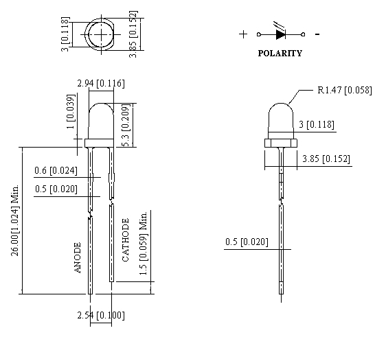 20 Degree 80mW Infrared Emitting Diode Round T-1 3mm Diameter Low ...