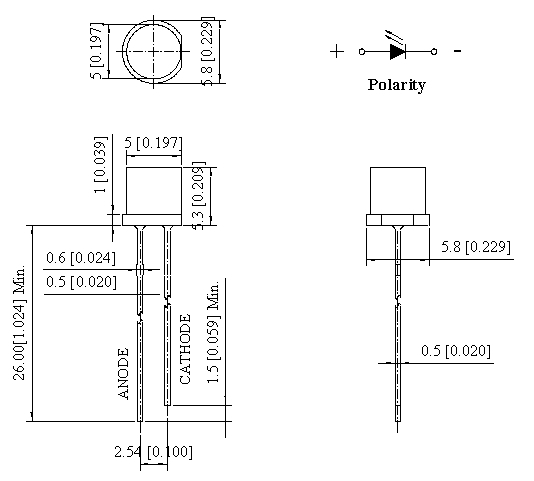 5mm Cylindrical 605nm 700mcd LED Light Emitting Diode With Flange
