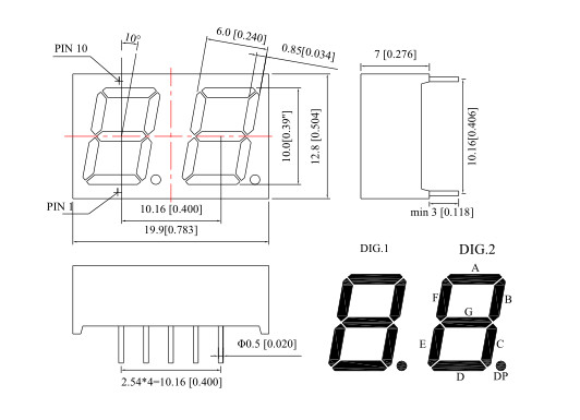 0.39 Inch two digit 7 segment display 10 PIN 2 Bit Dual Digit Numeric ...
